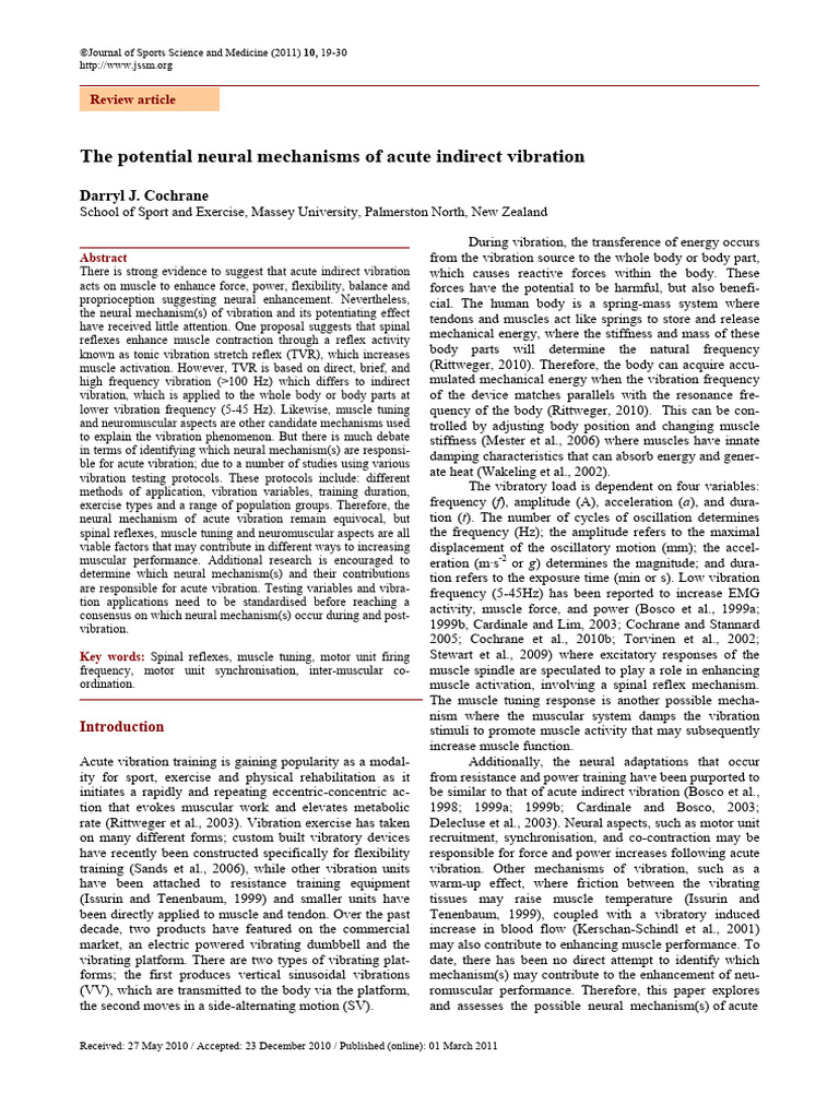 2011 - COCHRANE - The Potential Neural Mechanisms of Acute Indirect Vibration | PDF ...