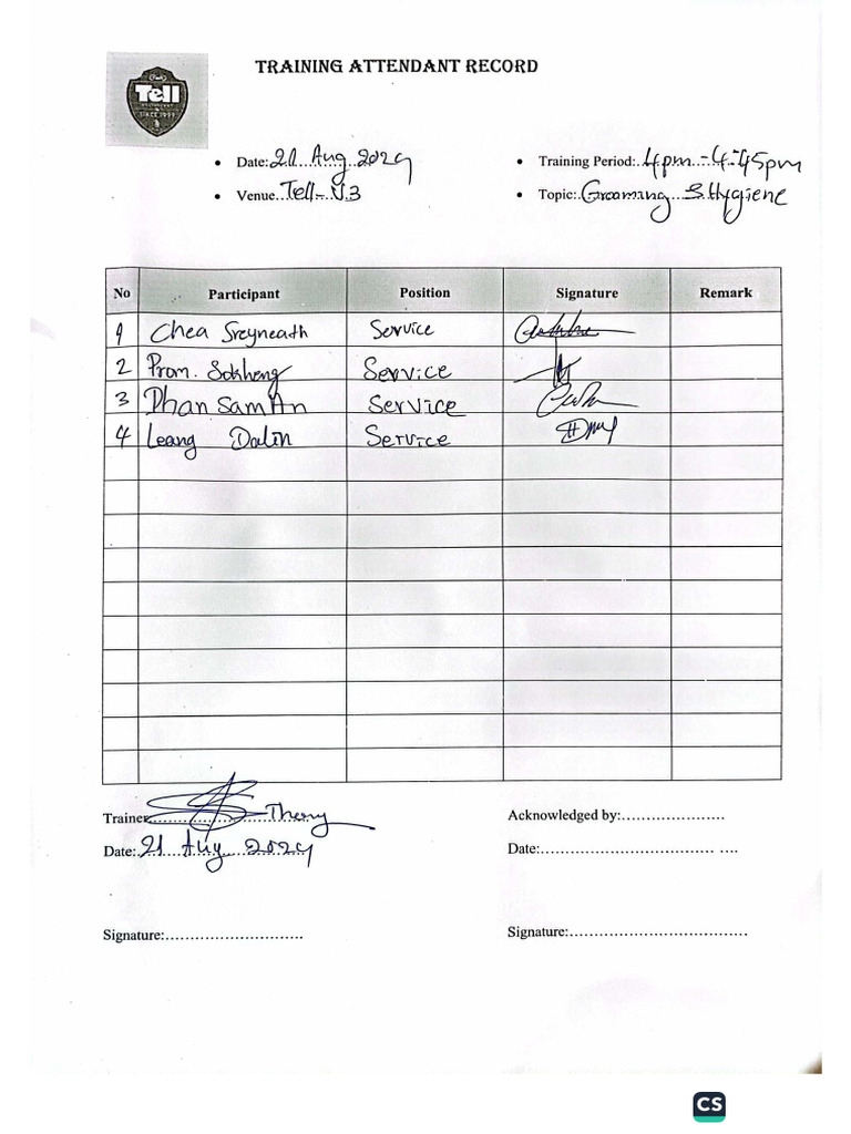 Participation on Tell Training | PDF