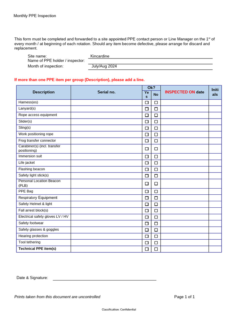 Monthly PPE Inspection Template NEW | PDF