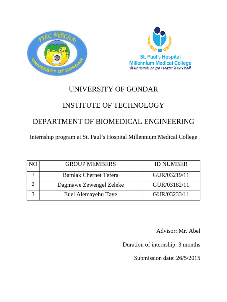 Internship Report: Biomedical Engineering at St. Paul's Hospital | PDF ...