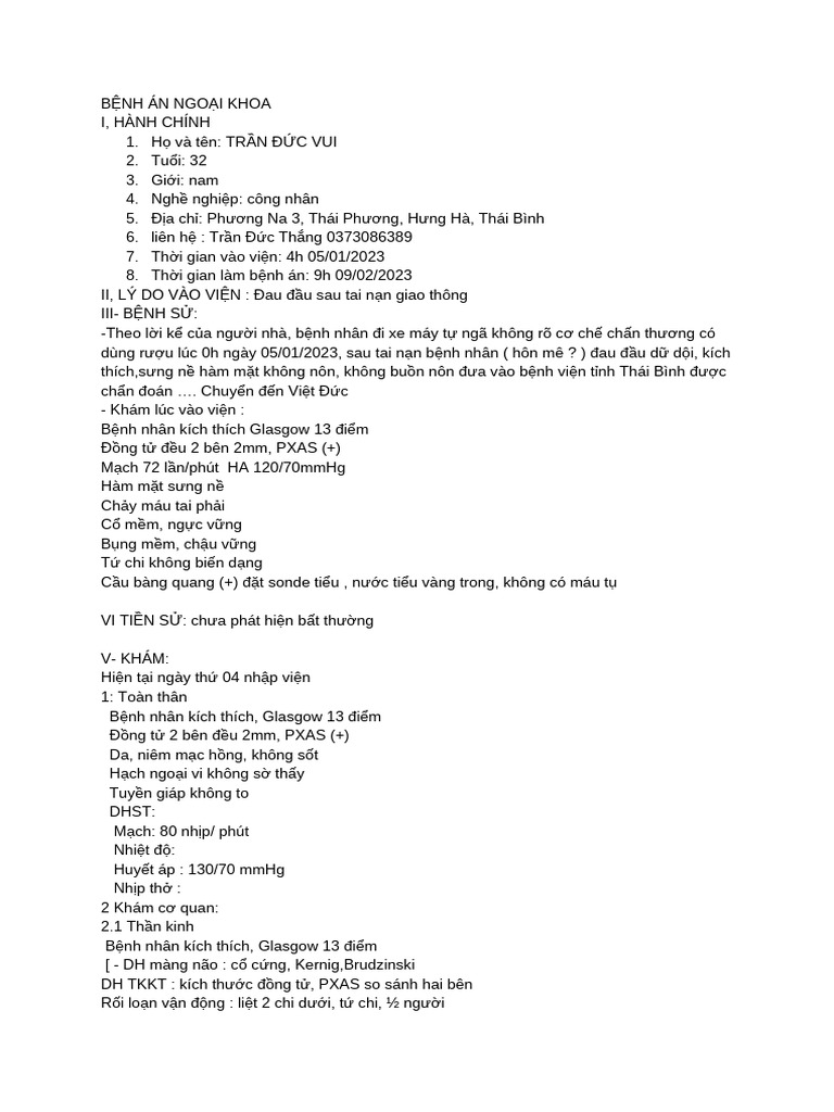 Bệnh án ngoại khoa CTSN | PDF