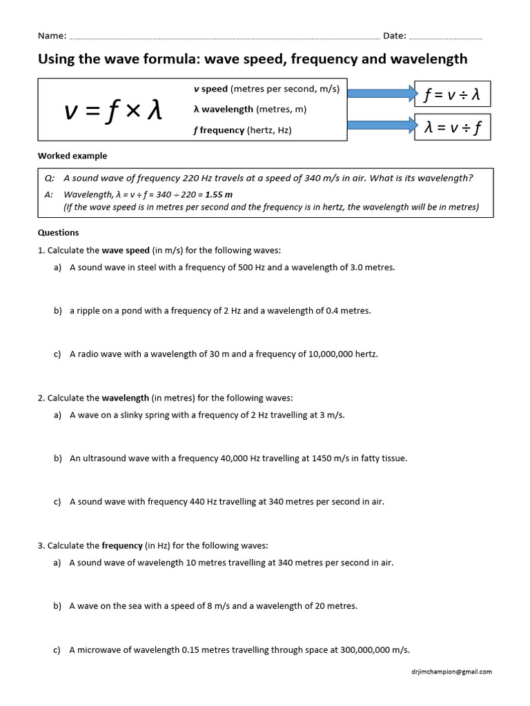 Wave Speed Equation Practice | PDF