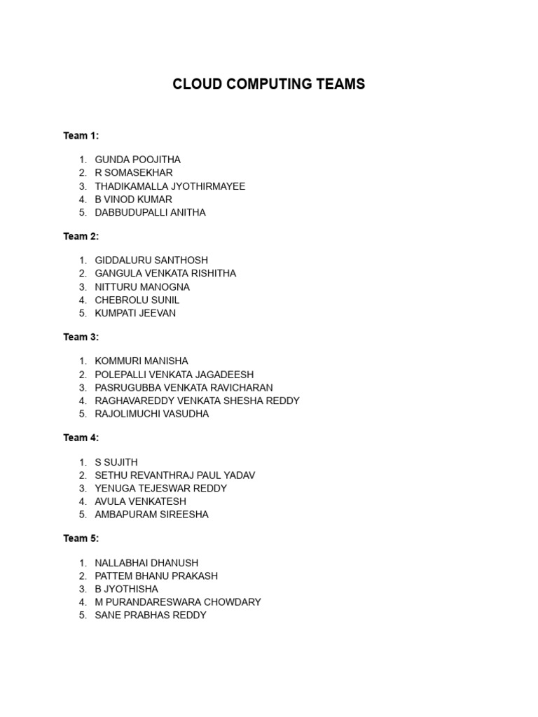 Cloud Computing Team Members List | PDF