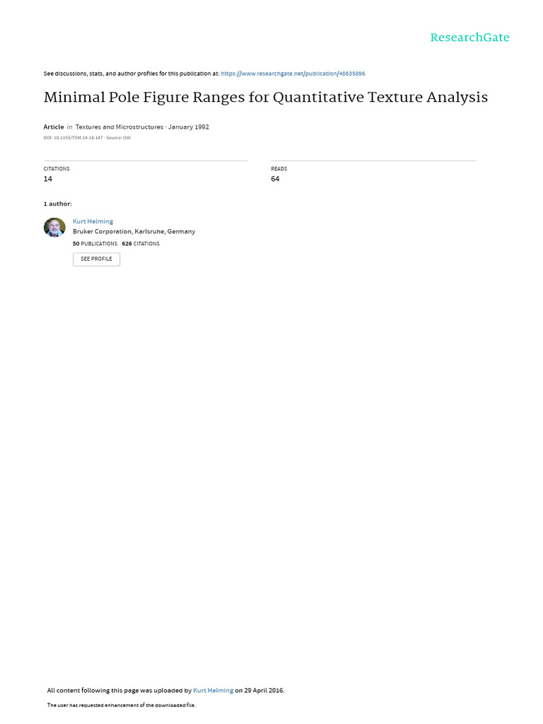 Minimal Pole Figure Ranges For Quantitative Textur | PDF | Crystal ...
