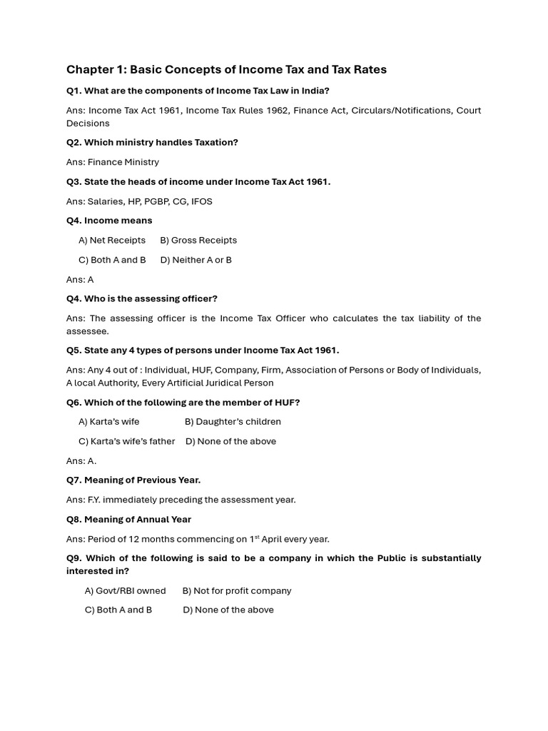 Income Tax Questions Introduction Chapter | PDF | Taxes | Income Tax