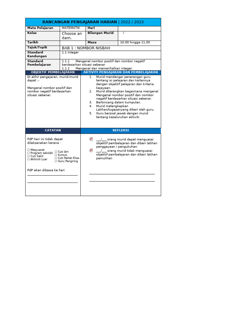 Rancangan Pengajaran Harian Pdf