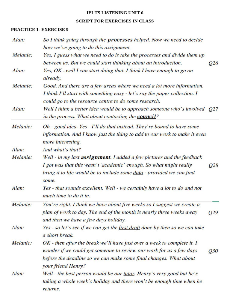 IELTS LISTENING UNIT 6 - Key - Script - in Class | PDF