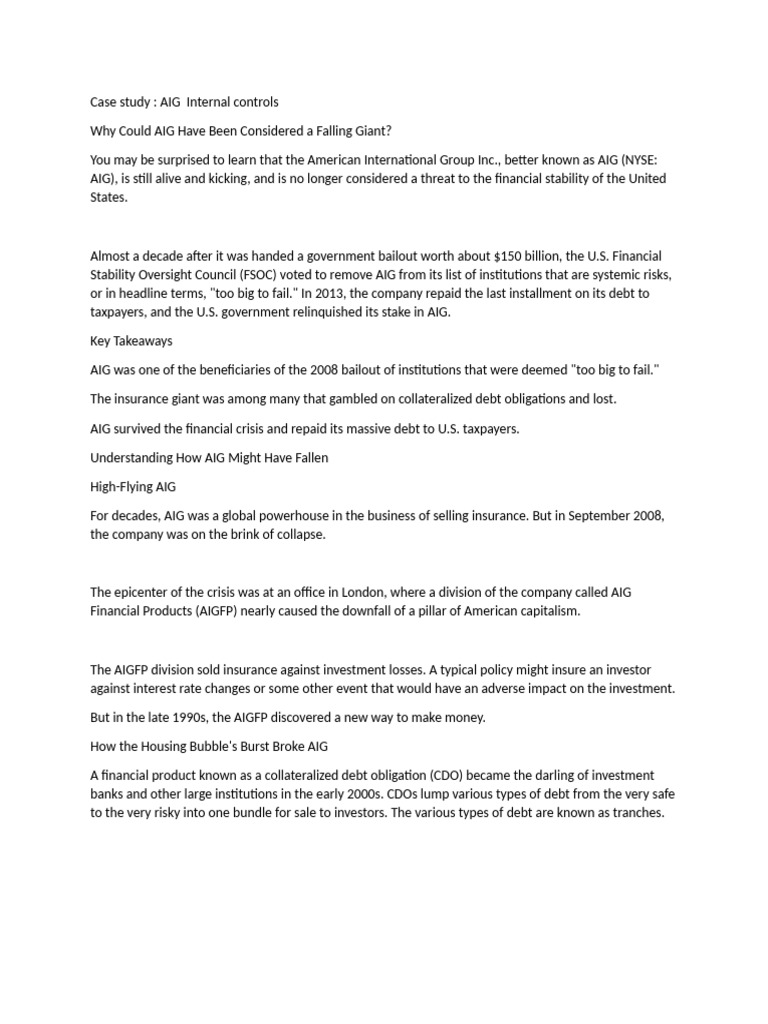 Case studyAIG On Internal Controls | PDF | Collateralized Debt ...