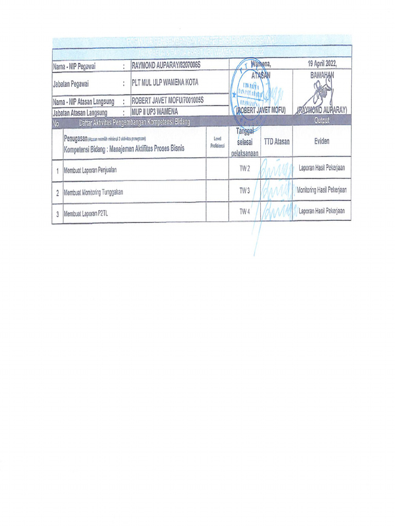 Contoh Pengisian Form Penugasan dan Eviden | PDF