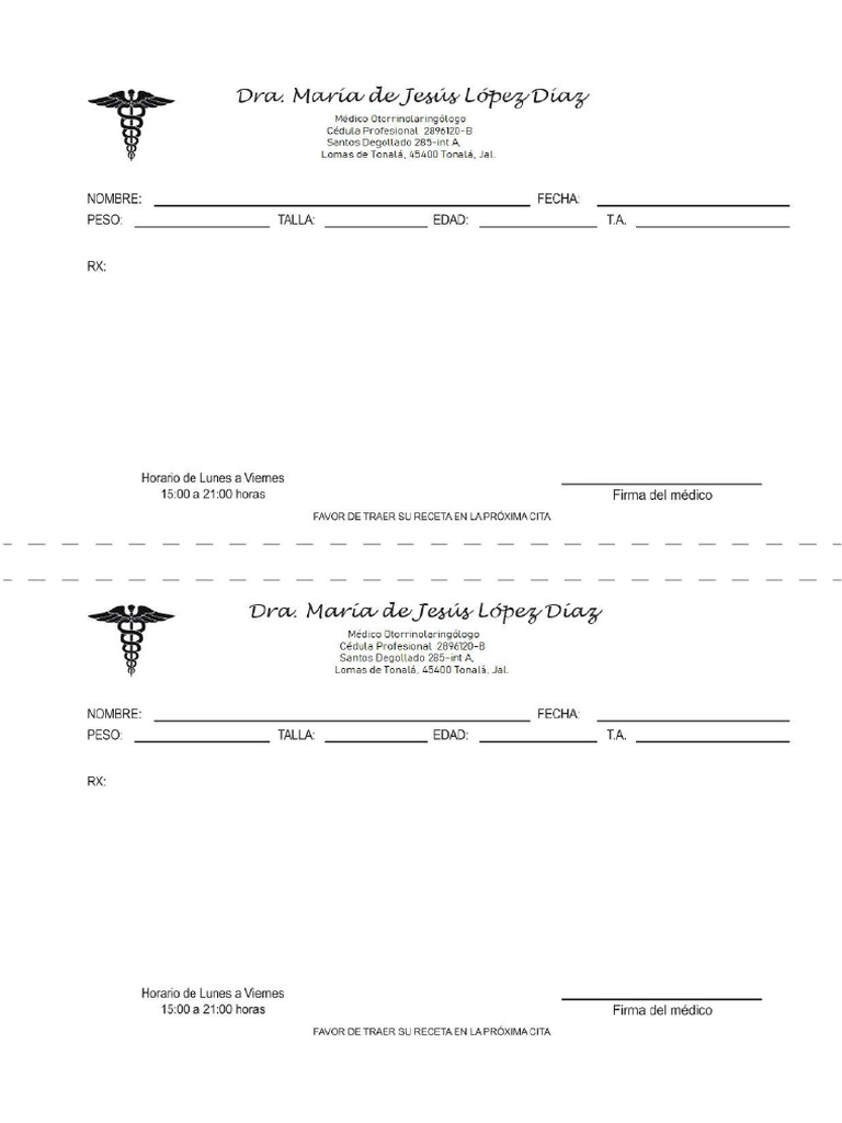 Formato de Receta Medica Para Imprimir Page 0001 | PDF