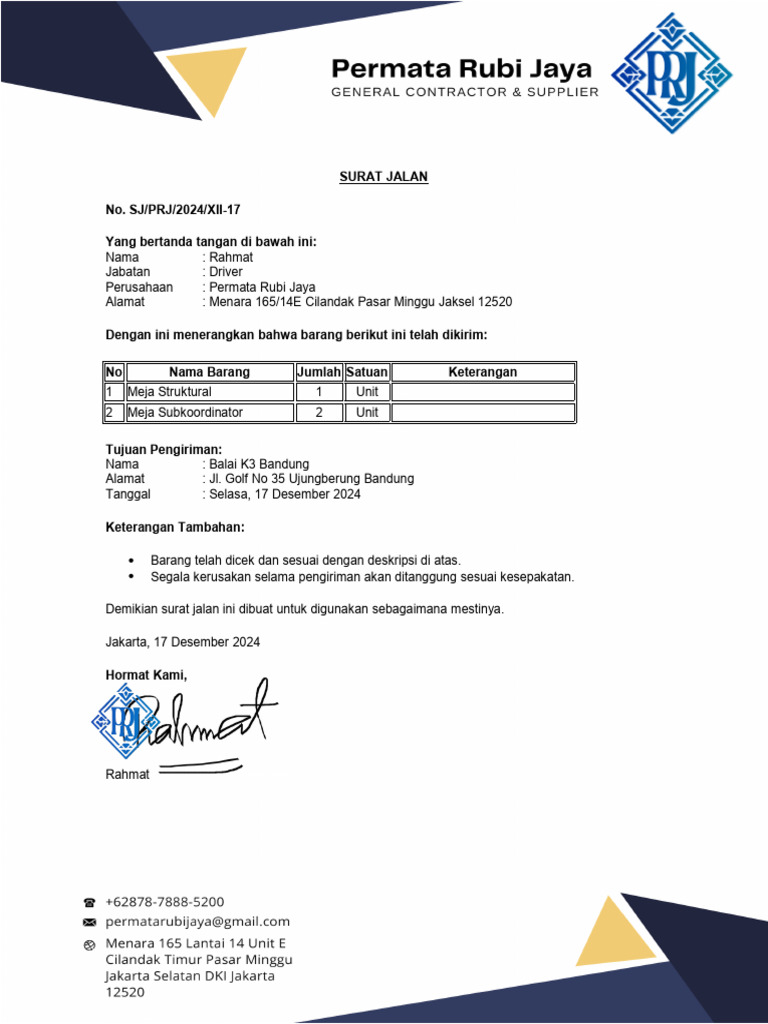 Surat Jalan PRJ 171220224 | PDF