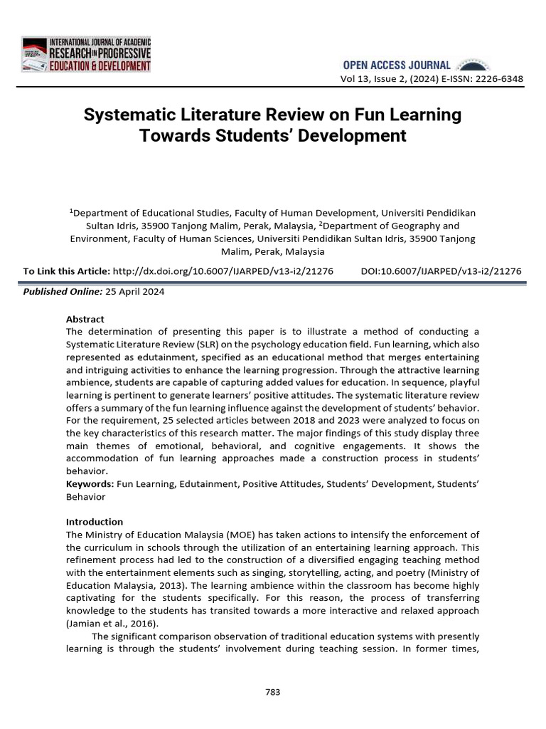 Systematic Literature Review On Fun Learning Towards Students ...
