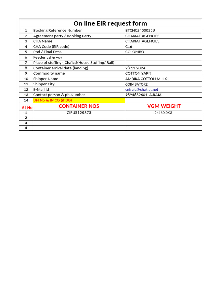 RCL Eir Request | PDF