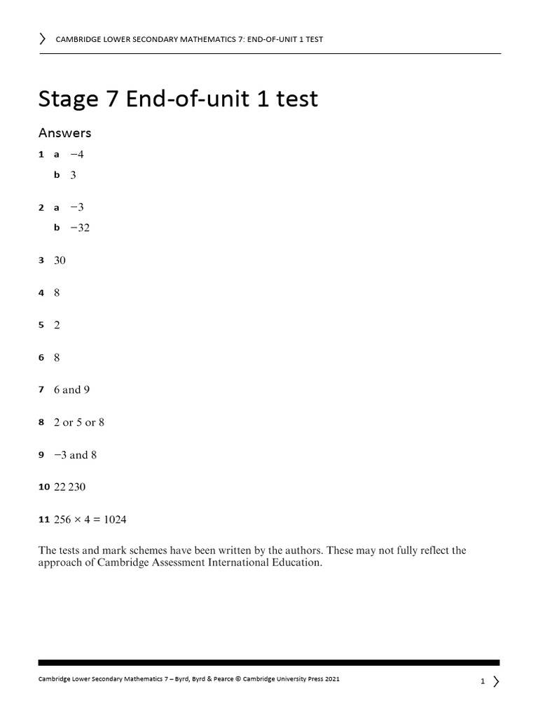 End of Unit 1 Test Answers | PDF