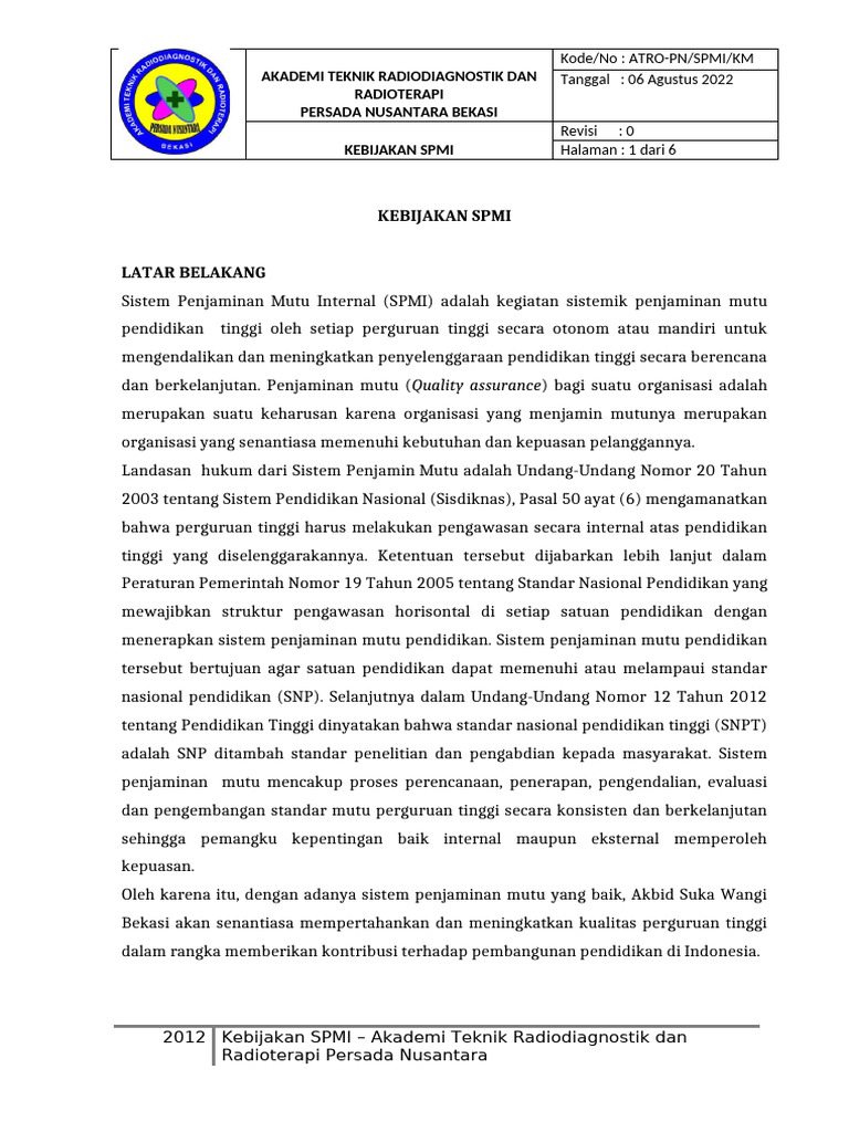 Kebijakan Spmi | PDF