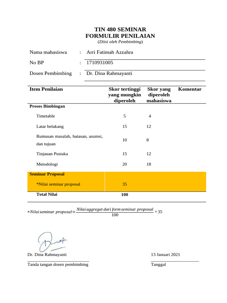 Form Penilaian TIN 480 Seminar3 | PDF