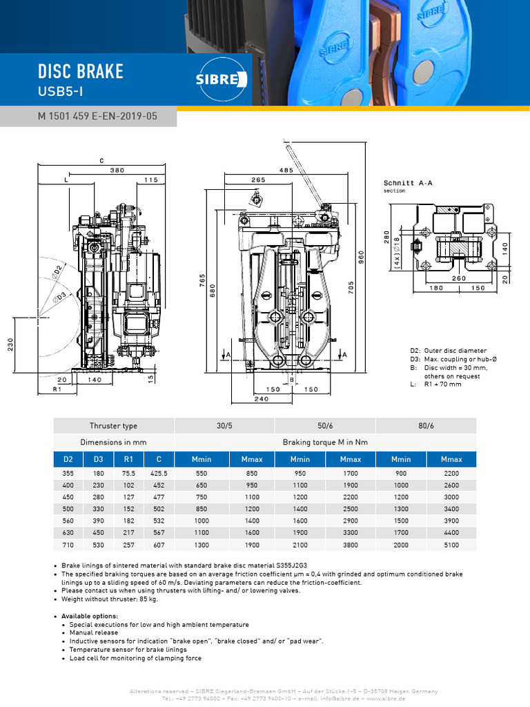 Sibre USB5-I Brake Specifications | PDF | Brake | Friction