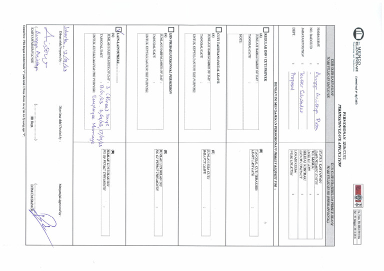 (Form Ijin) Angga Anindya Putra 13.01.23 | PDF