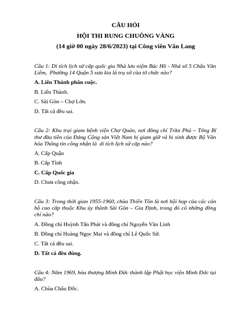 Cau Hoi Tim Hieu Cac Di San VH Q5 | PDF