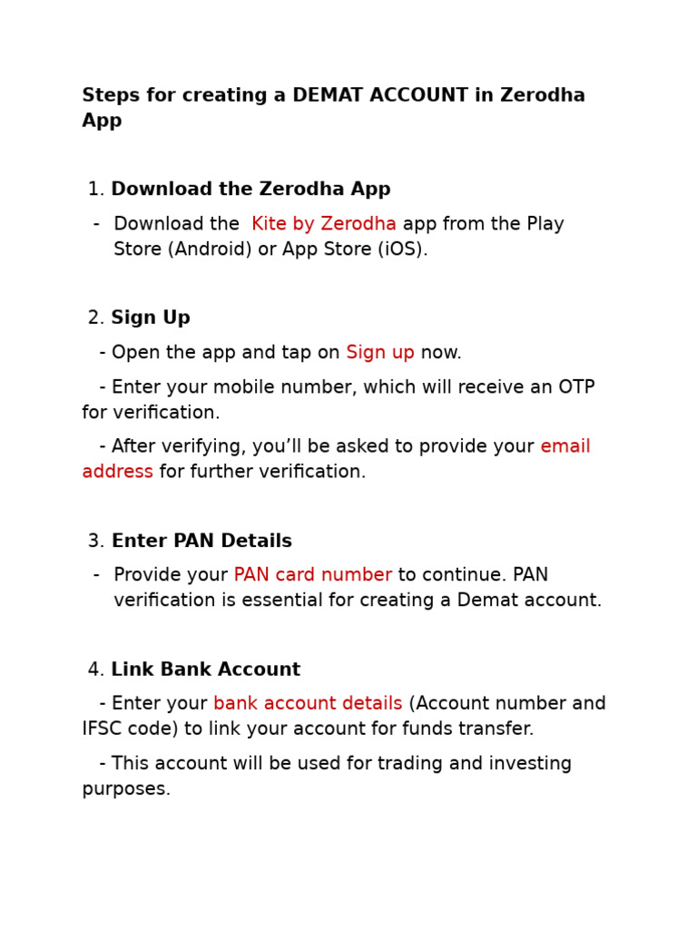 How to Create a Zerodha DEMAT Account | PDF