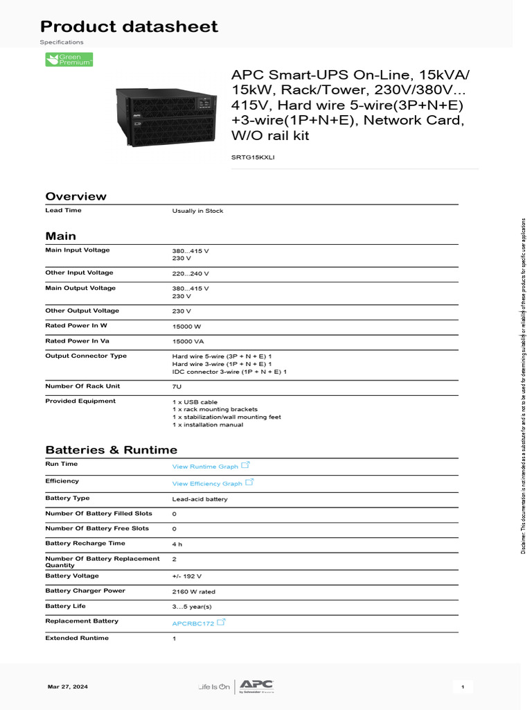 APC Smart-UPS 15kVA Rack/Tower | PDF | Electrical Engineering | Electricity
