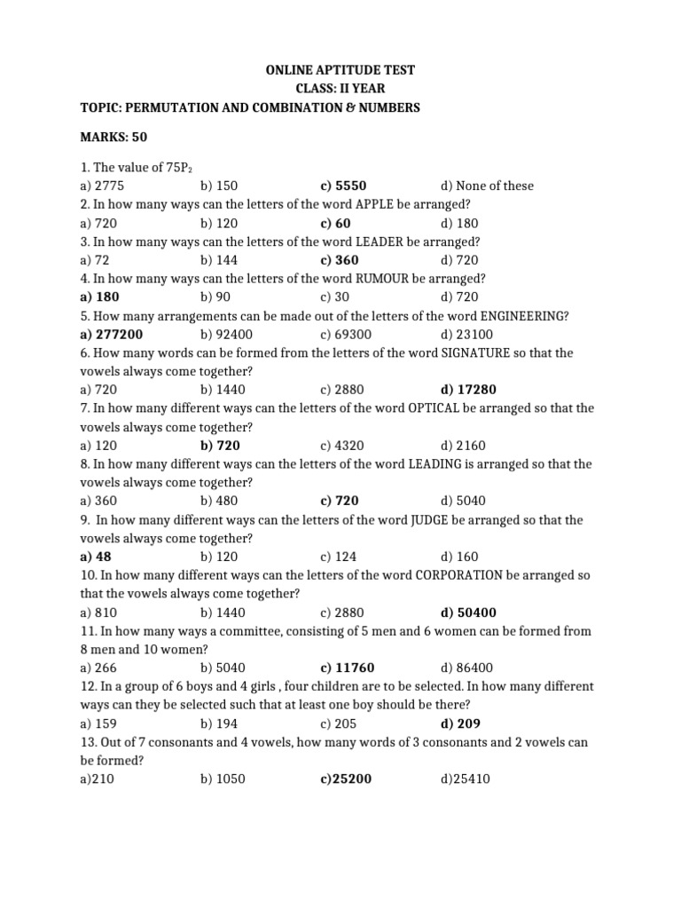 Aptitude Ii Year Test Question | PDF | Consonant | Vowel