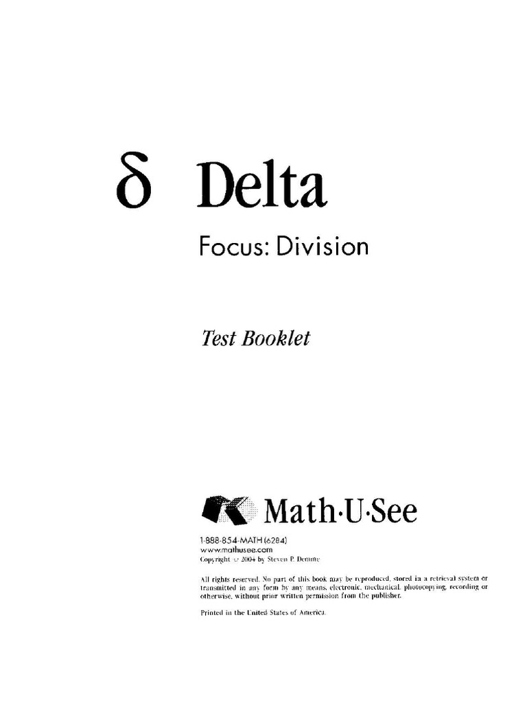 Math-U-See Delta Test Book | PDF