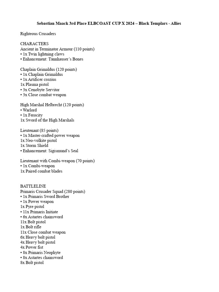 Sebastian Maack 3rd Place ELBCOAST CUP X 2024 - Black Templars Allies ...