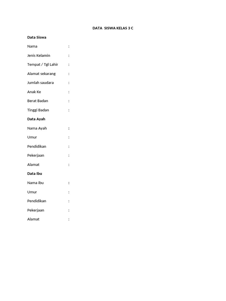 Blanko Data Siswa 3 C | PDF