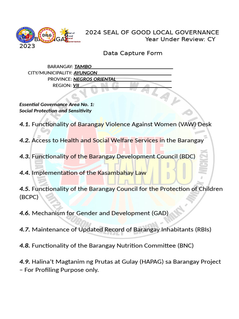 2024 Seal of Good Local Governance For Barangay Year Under Review | PDF ...