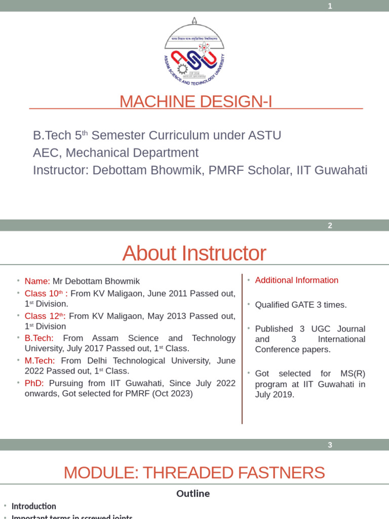 Machine Design-I_Threaded Joints | PDF | Screw | Stress (Mechanics)