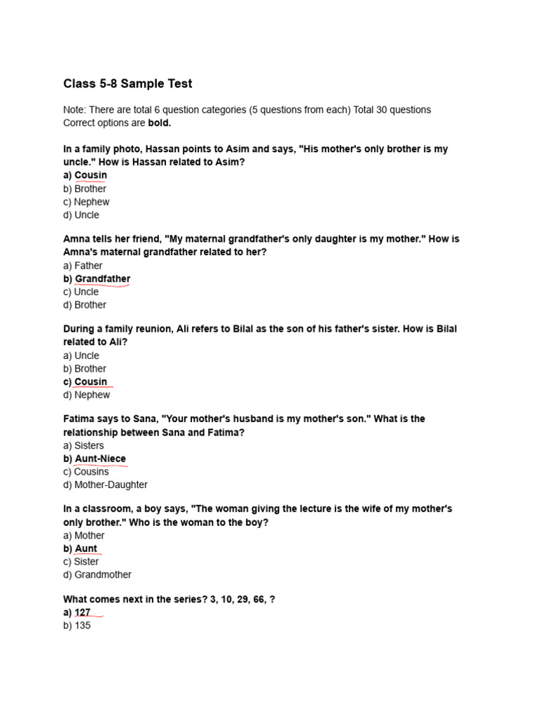 Class 5-8 Sample Paper | PDF | Acceleration