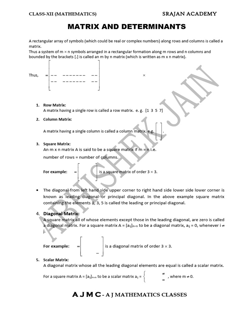 QB - Matrices and Determinants (Core Maths) | PDF | Matrix (Mathematics) | Determinant