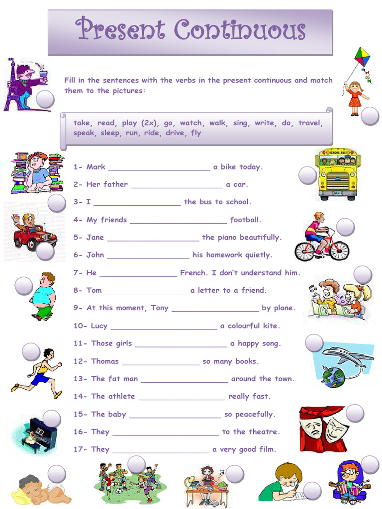 Present Continuous Worksheet | PDF