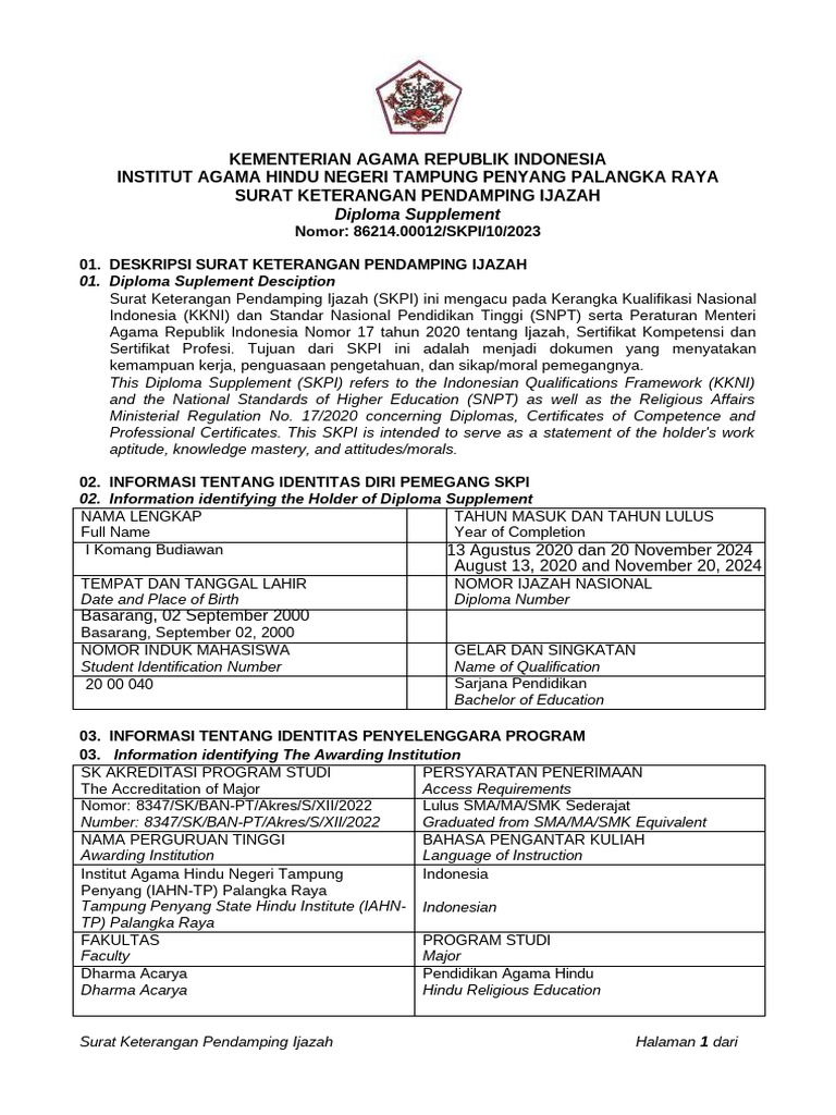 SKPI I Komang Budi PAH 2024 | PDF