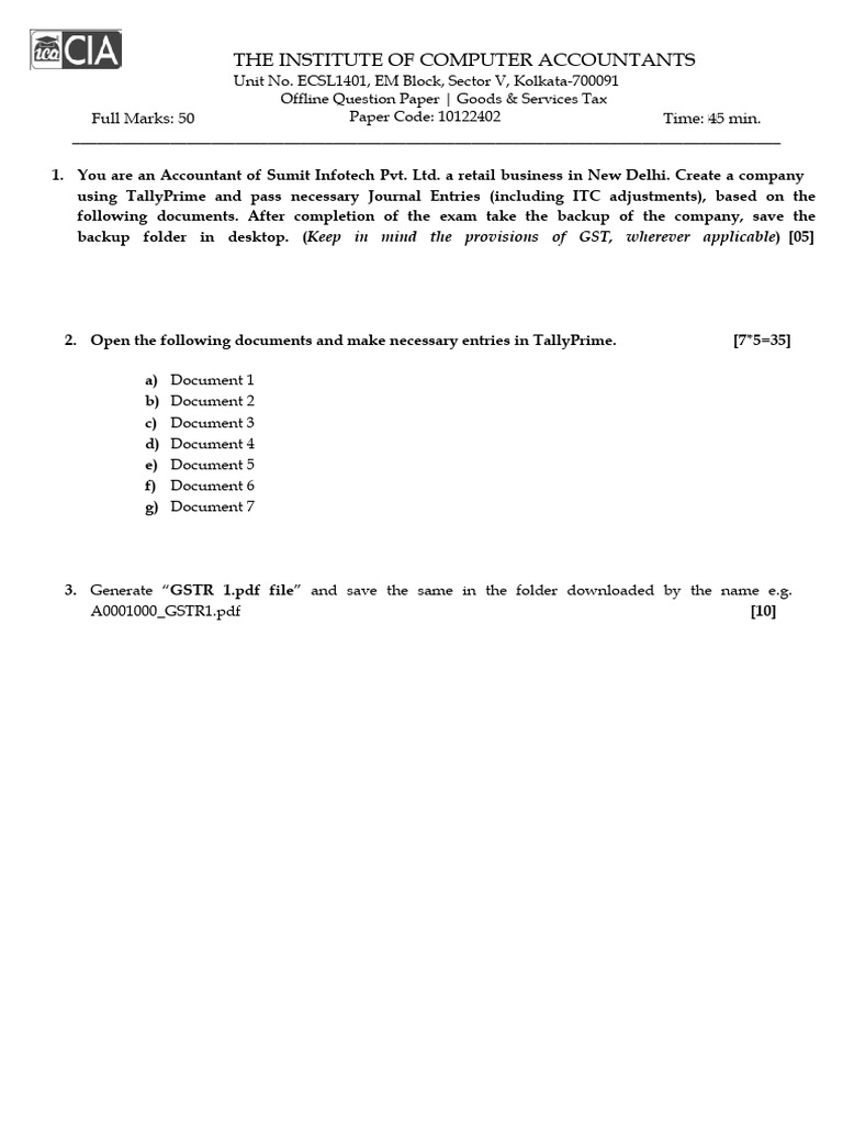 GST Exam Paper for TallyPrime Users | PDF