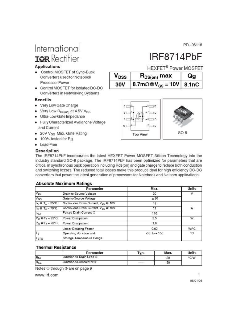 Infineon IRF8714 DataSheet v01 - 01 EN | PDF | Field Effect Transistor | Mosfet