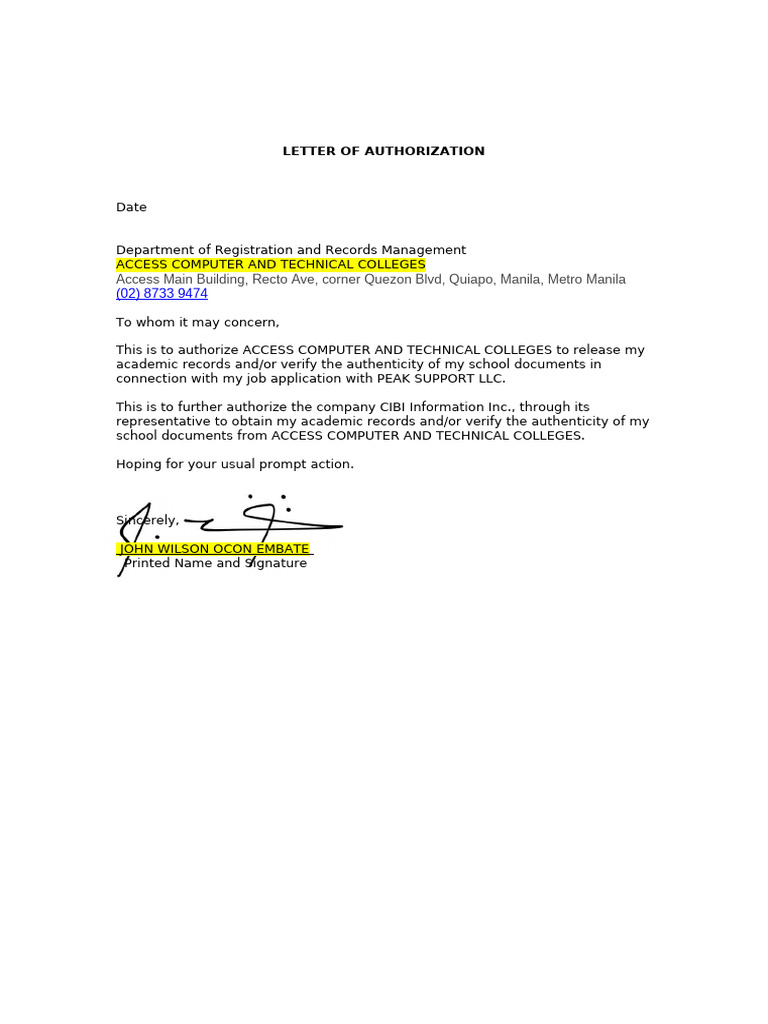 Authorization for Academic Records Release | PDF