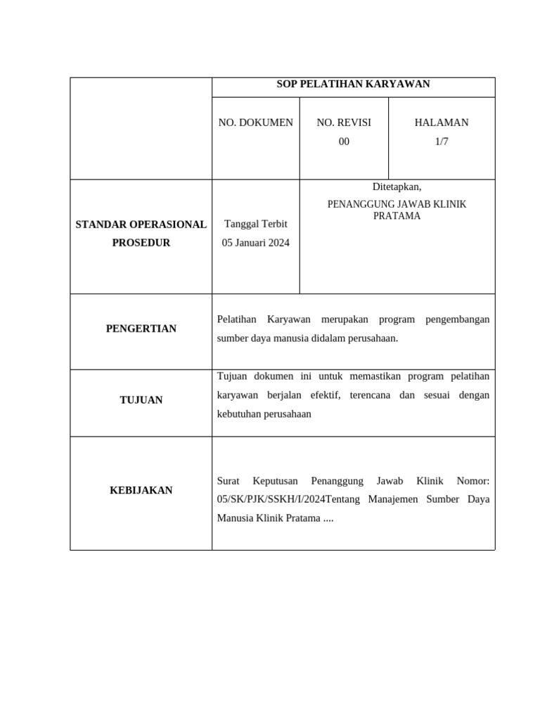 Sop Tentang Pelatihan Karyawan | PDF