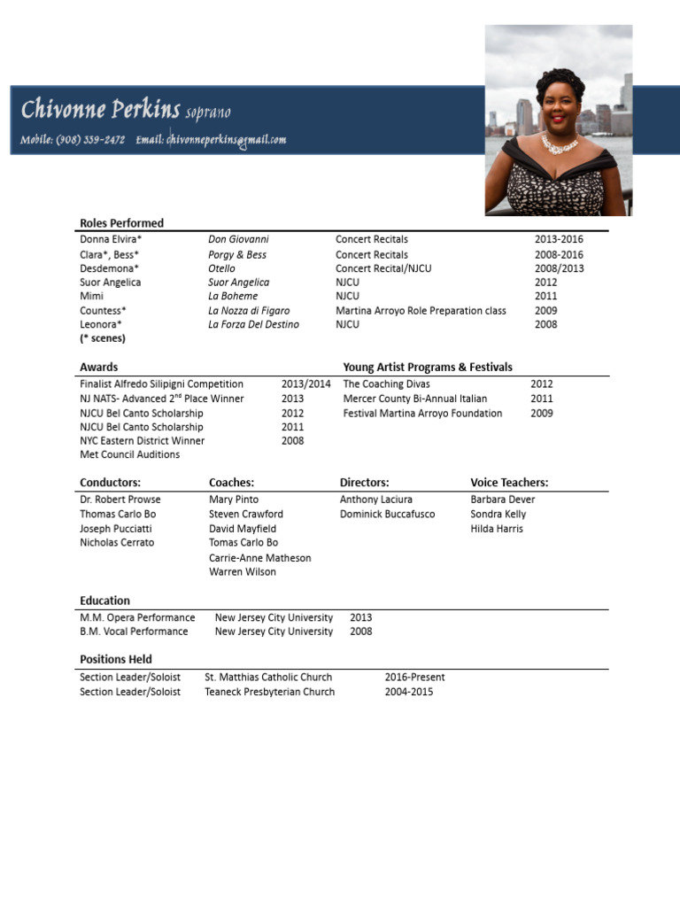 Chivonne Perkins Soprano Opera Resume 2017 | PDF