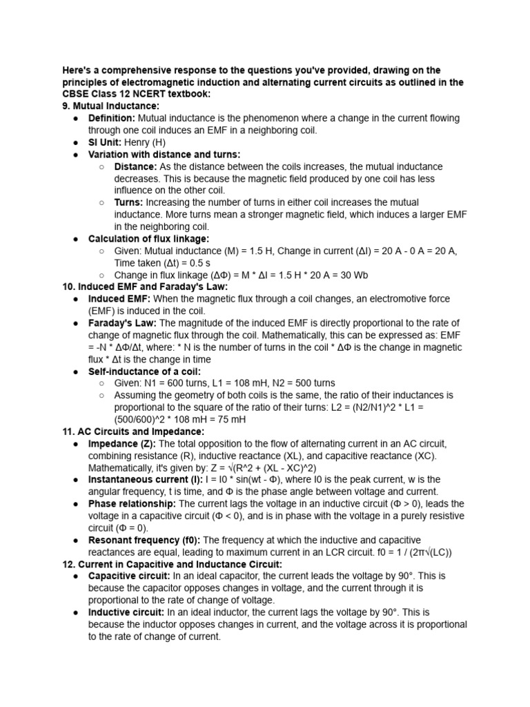 Answer According To Cbse Class 12 Ncert-1 | PDF | Inductor | Transformer