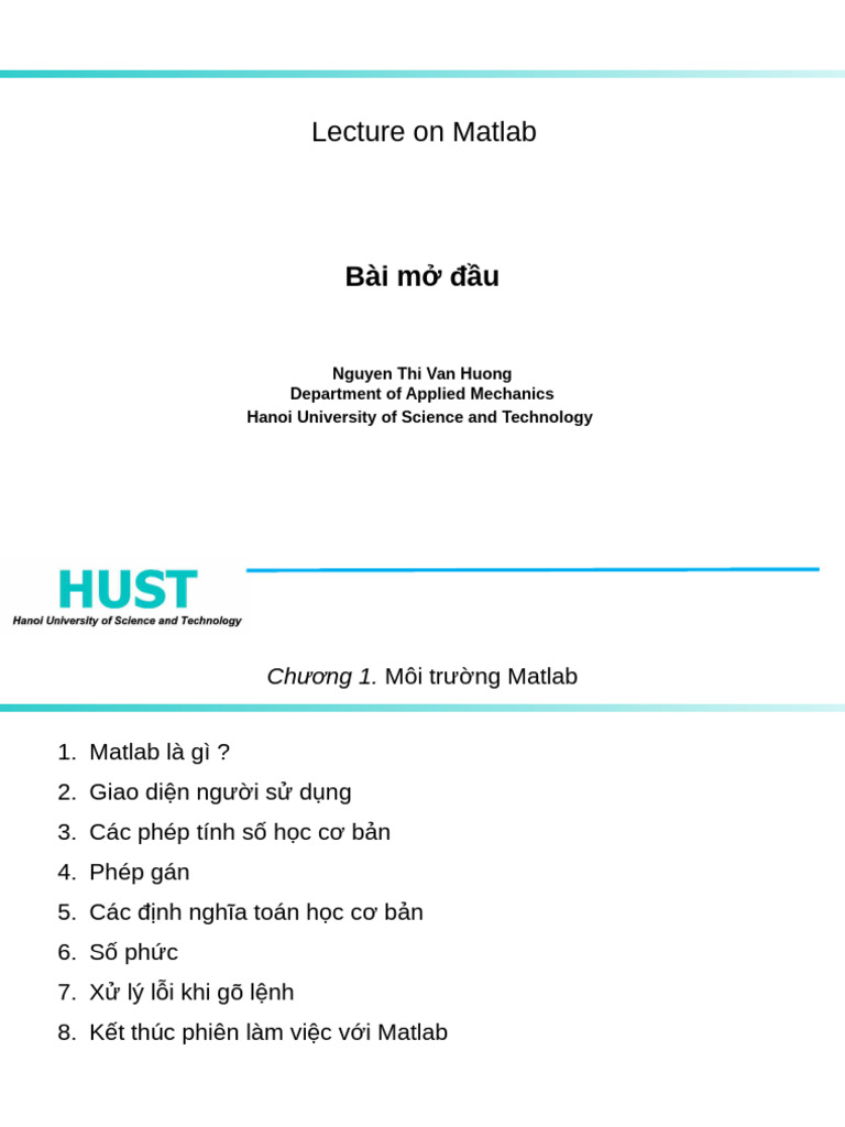 Matlab Lecture 1 - Mo Dau | PDF