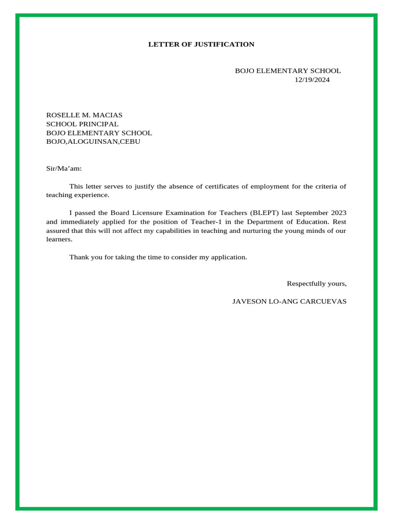 Letter of Justification | PDF