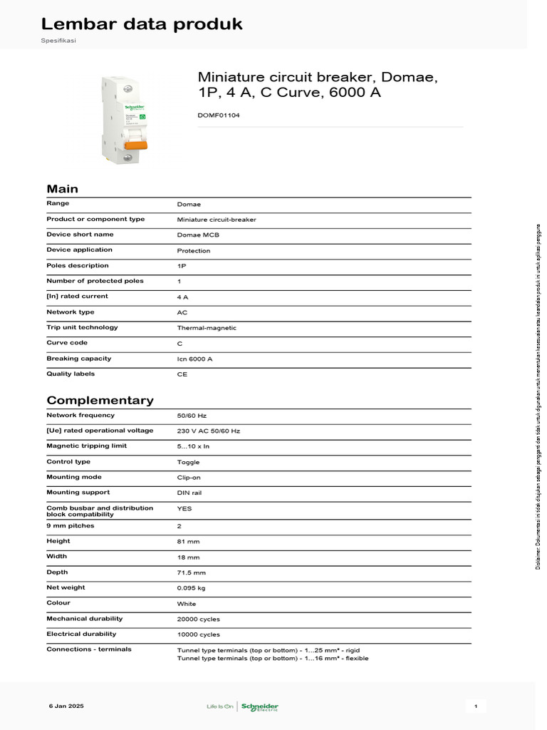 MCB 1P 4A | PDF | Manufactured Goods | Electrical Components
