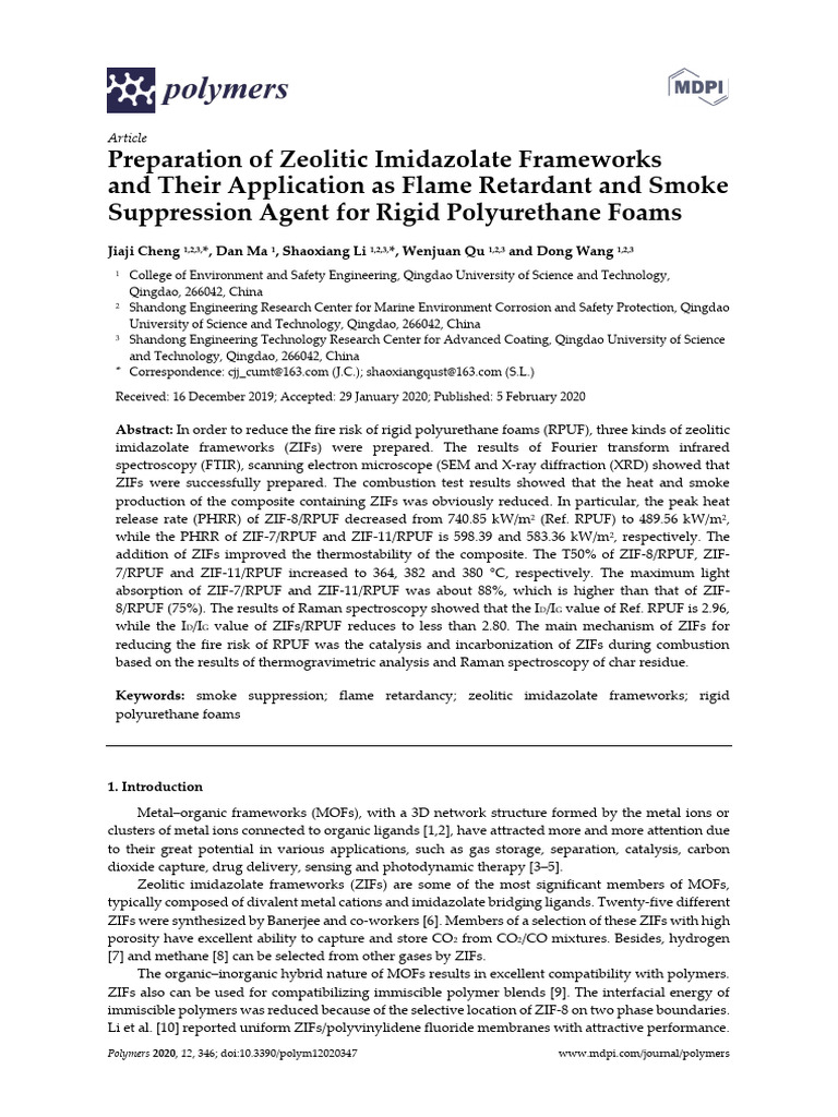 Preparation of Zeolitic Imidazolate Frameworks and | PDF | Smoke ...