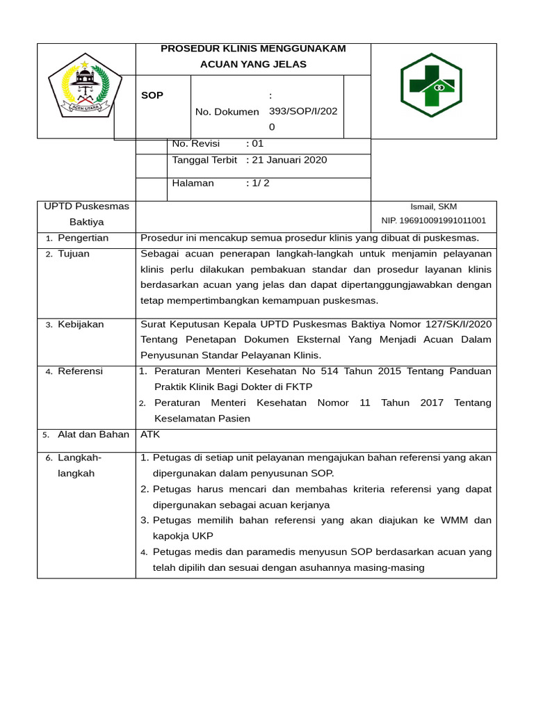 Revisi '20 9.2.2.2 Sop Prosedur Klinis Menggunakam Acuan Yang Jelas | PDF