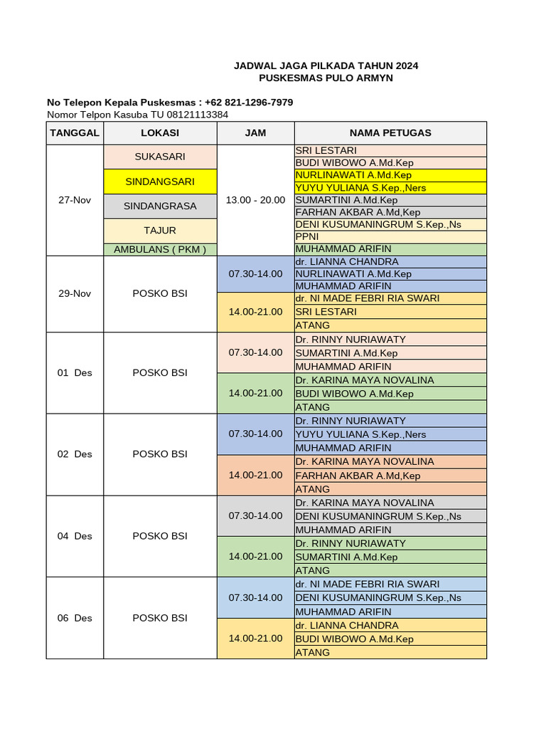 Jadwal Petugas Jaga Pilkada 2024 | PDF