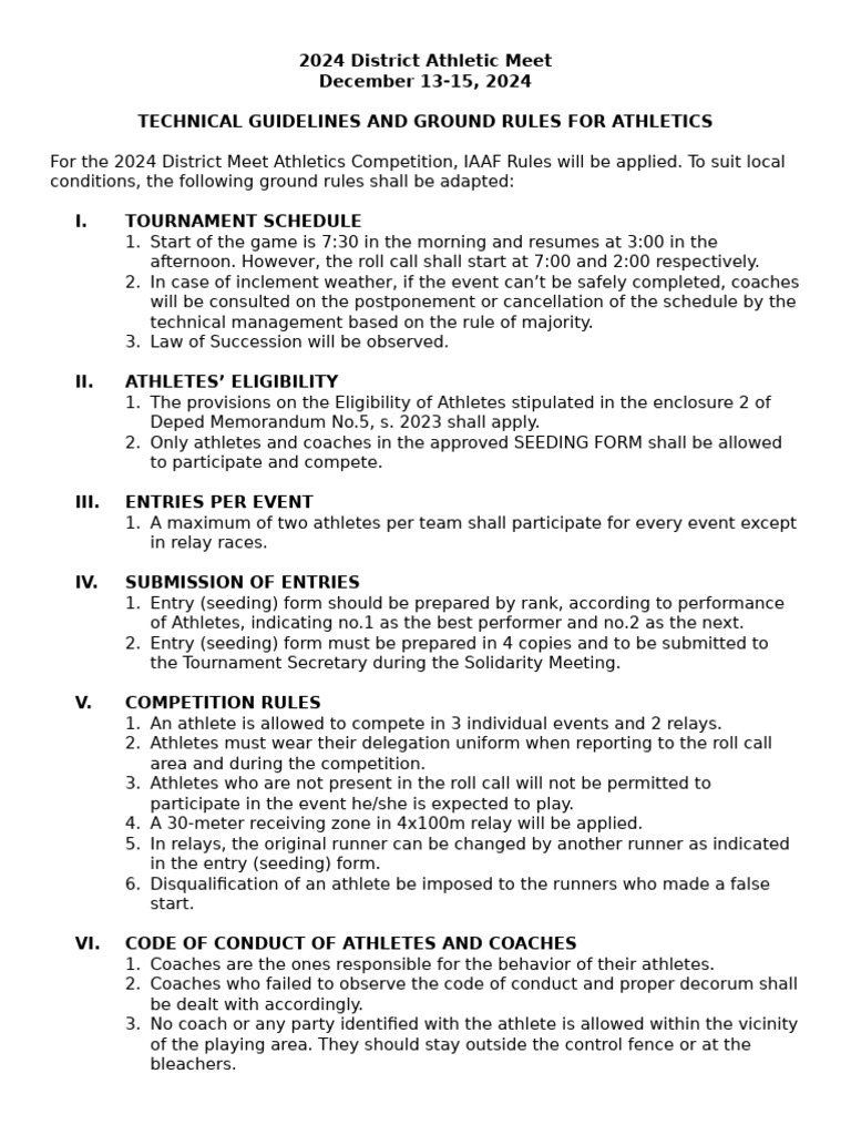 Ground Rules and Schedule of Games in Athletics | PDF