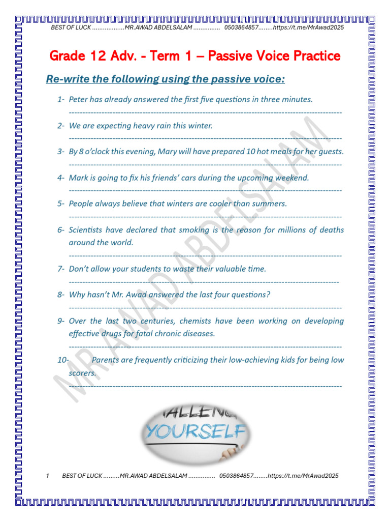 Passive Voice Practice for Grade 12 | PDF
