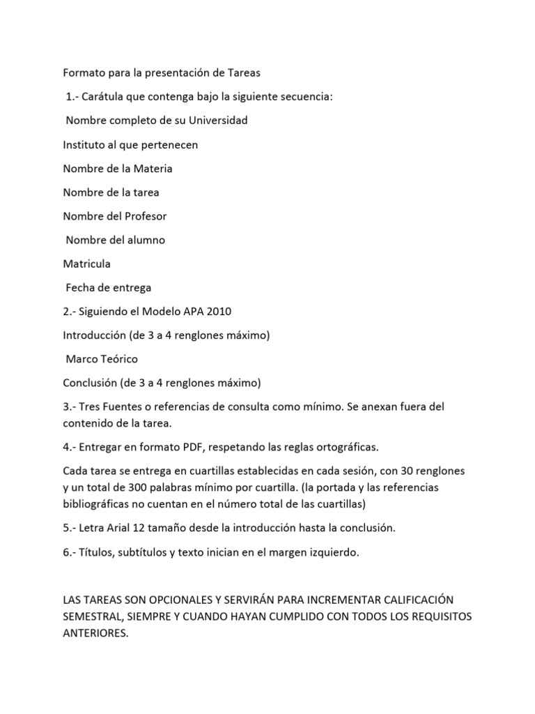 Formato para La Presentación de Tareas | PDF